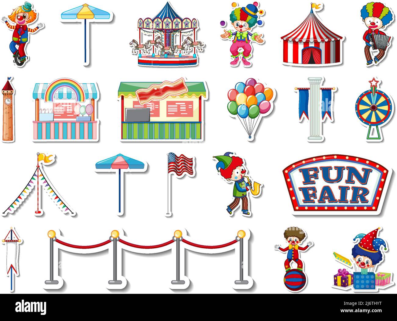 Sticker set of amusement park and fun fair objects illustration Stock ...
