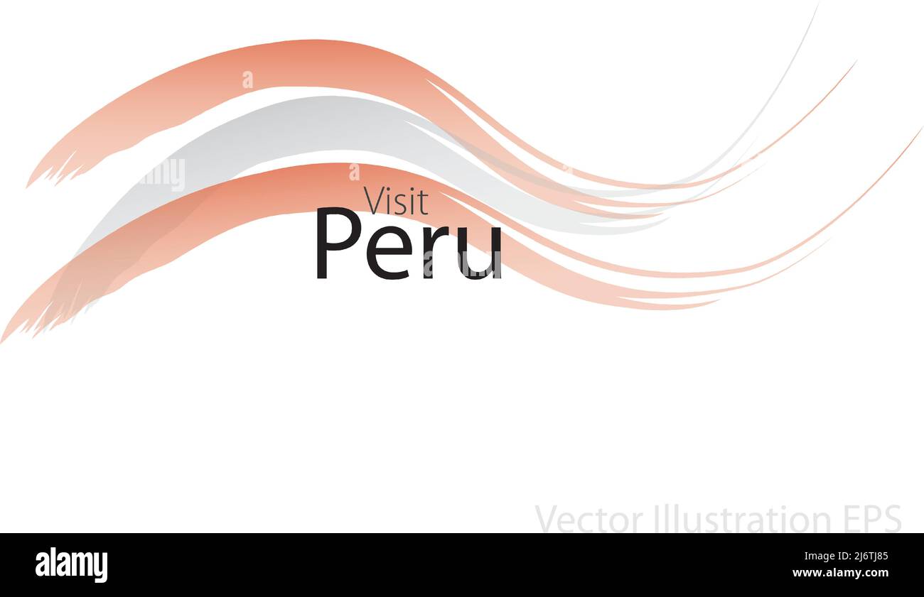 the slogan visit Peru with curved waves in watercolor style which are ...