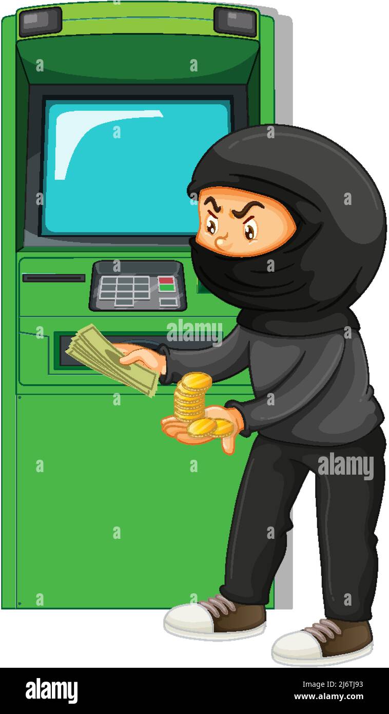 Thief stealing money from atm machine illustration Stock Vector Image ...