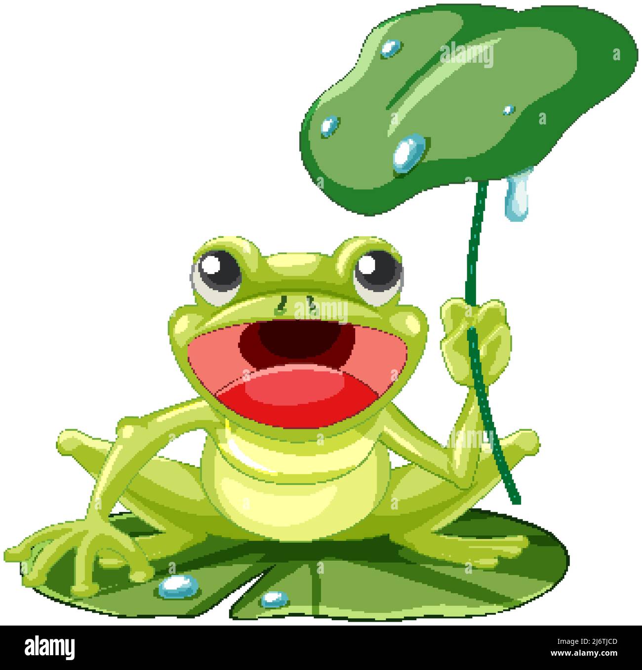 Cartoon frog holding lotus leaf illustration Stock Vector Image & Art ...