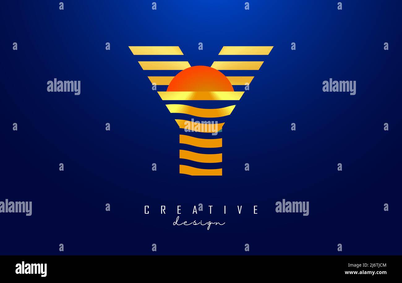 Letter Y logo design with golden straight and zig zag lines. Vector ...