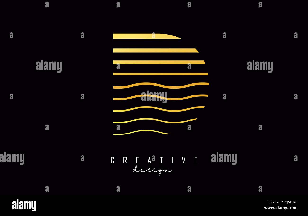 Letter D logo design with golden straight and zig zag lines. Vector ...
