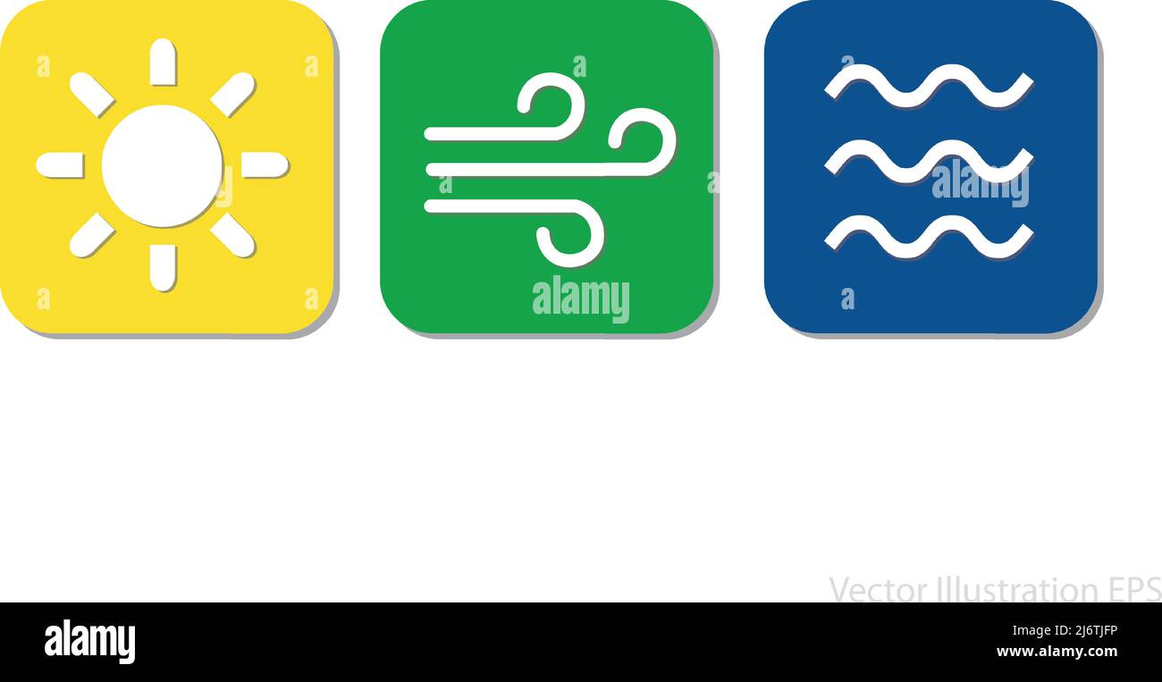 icons of sun, wind and water as examples of renewable energies to stop ...