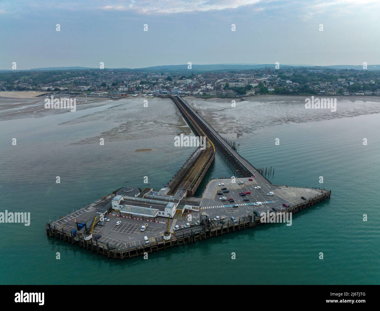 Aerial photo of Ryde Pier Isle of Wight early evening. It is the world ...
