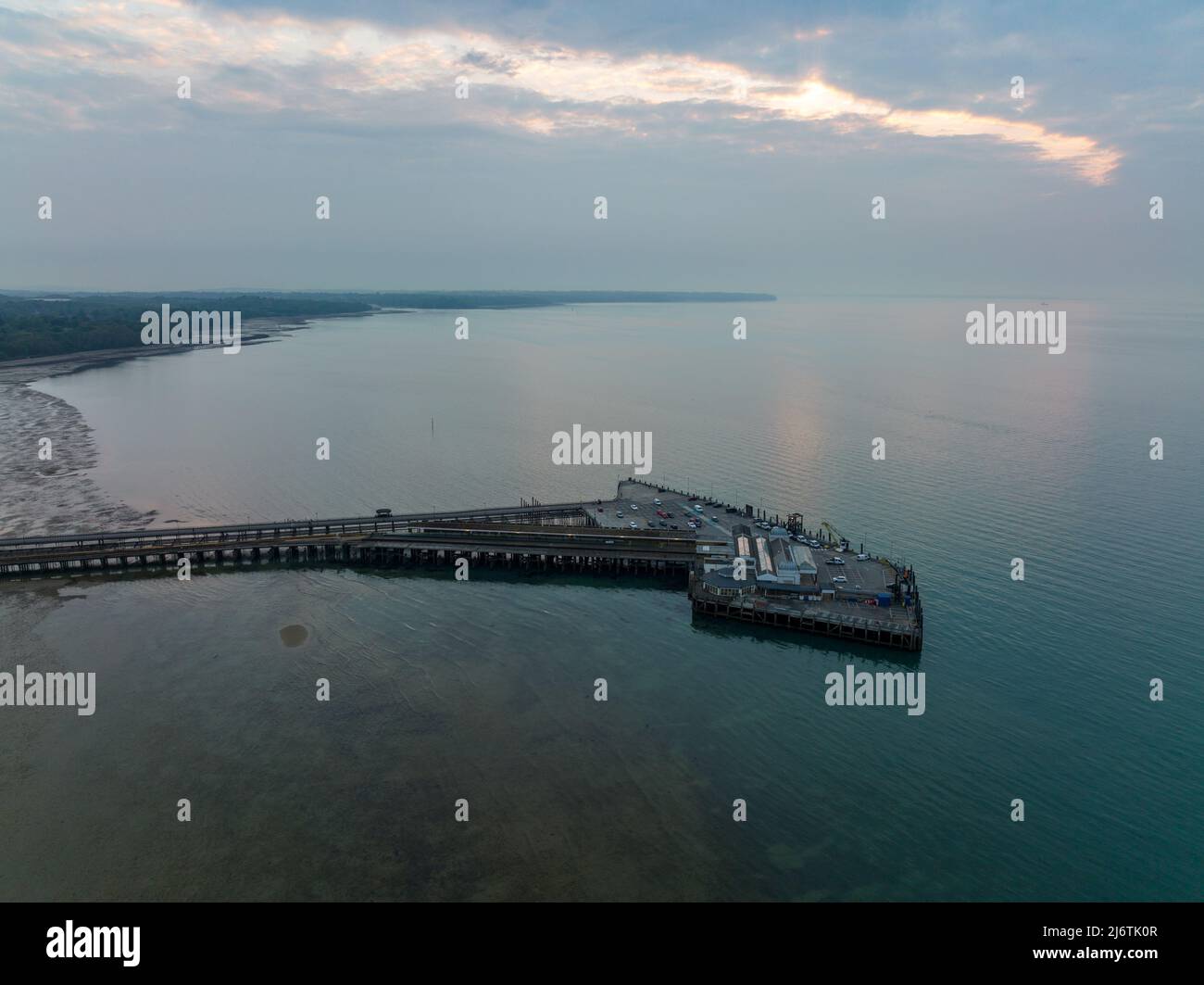 Aerial photo of Ryde Pier Isle of Wight early evening. It is the world ...