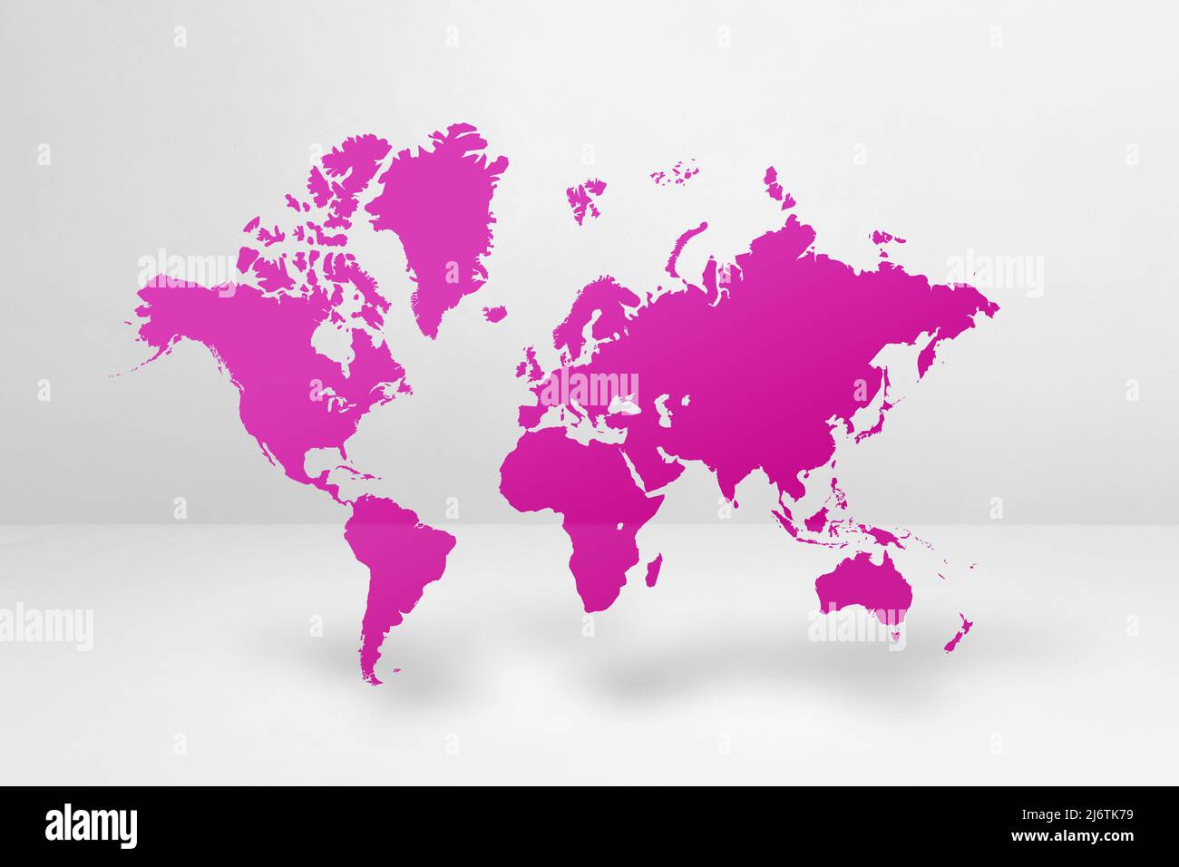 Purple world map isolated on white wall background. 3D illustration ...