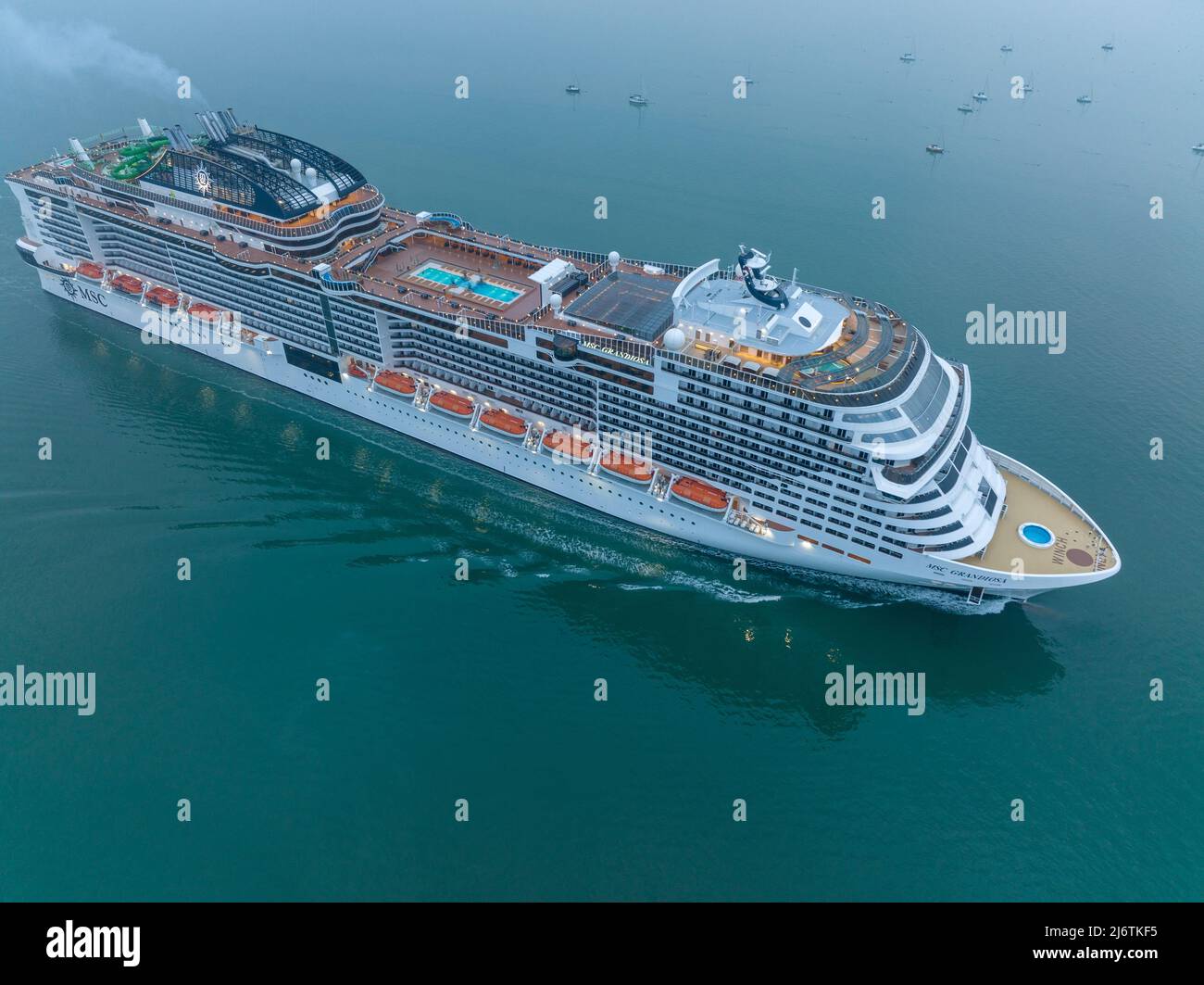 Aerial photo of MSC Grandiosa is a Meraviglia Plus-class cruise ship ...