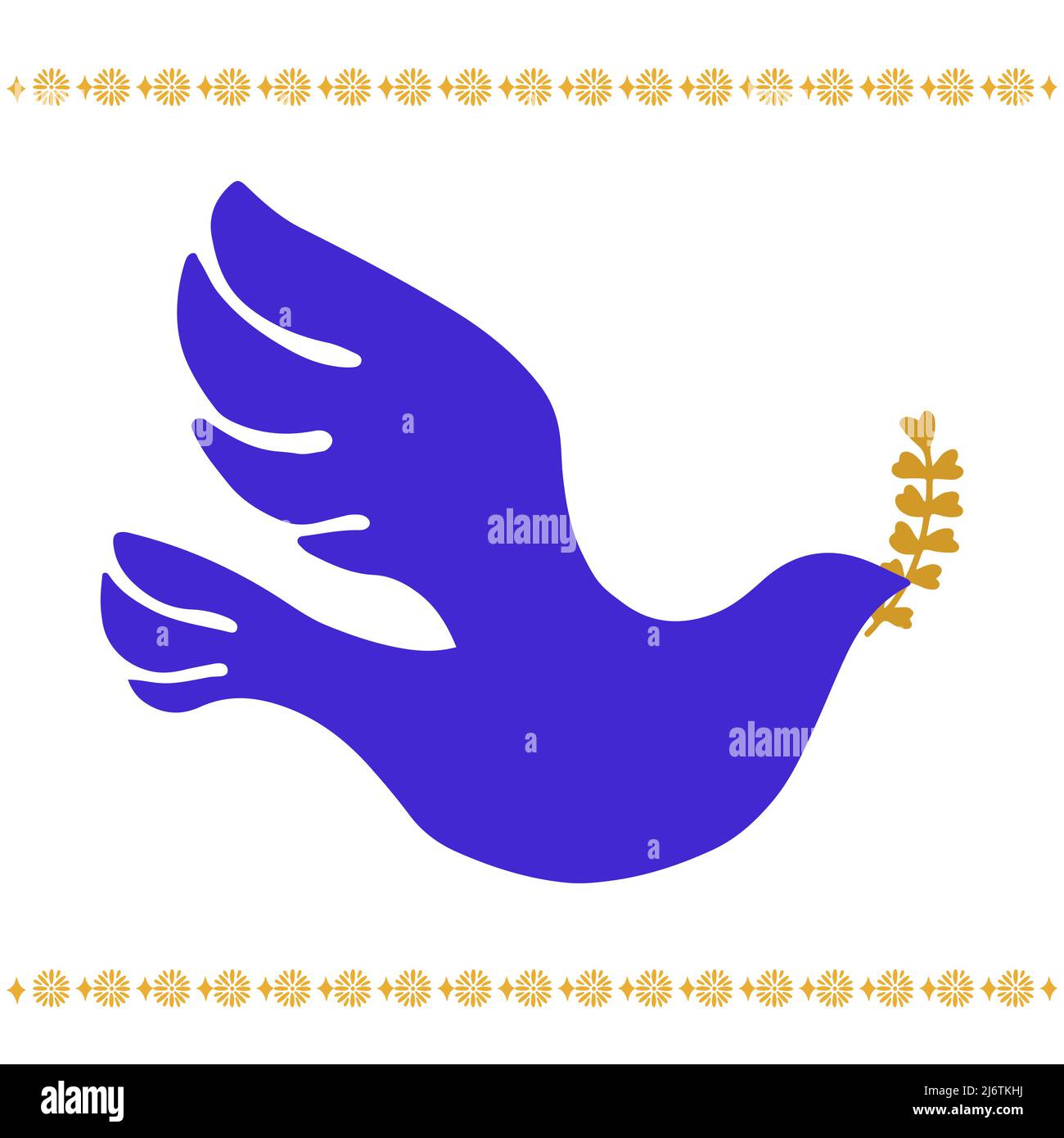 Dove of Peace hand drawn simple emblem. Blue and yellow pigeon with ...