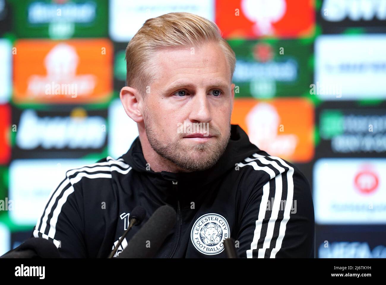 Leicester City goalkeeper Kasper Schmeichel during a press conference ...
