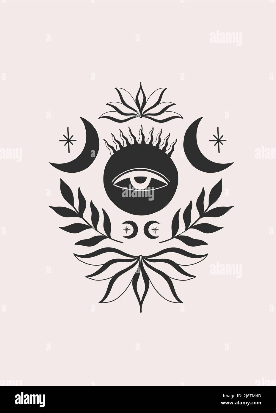 Mystic aesthetic witch mage composition print. Hand draw black color ...