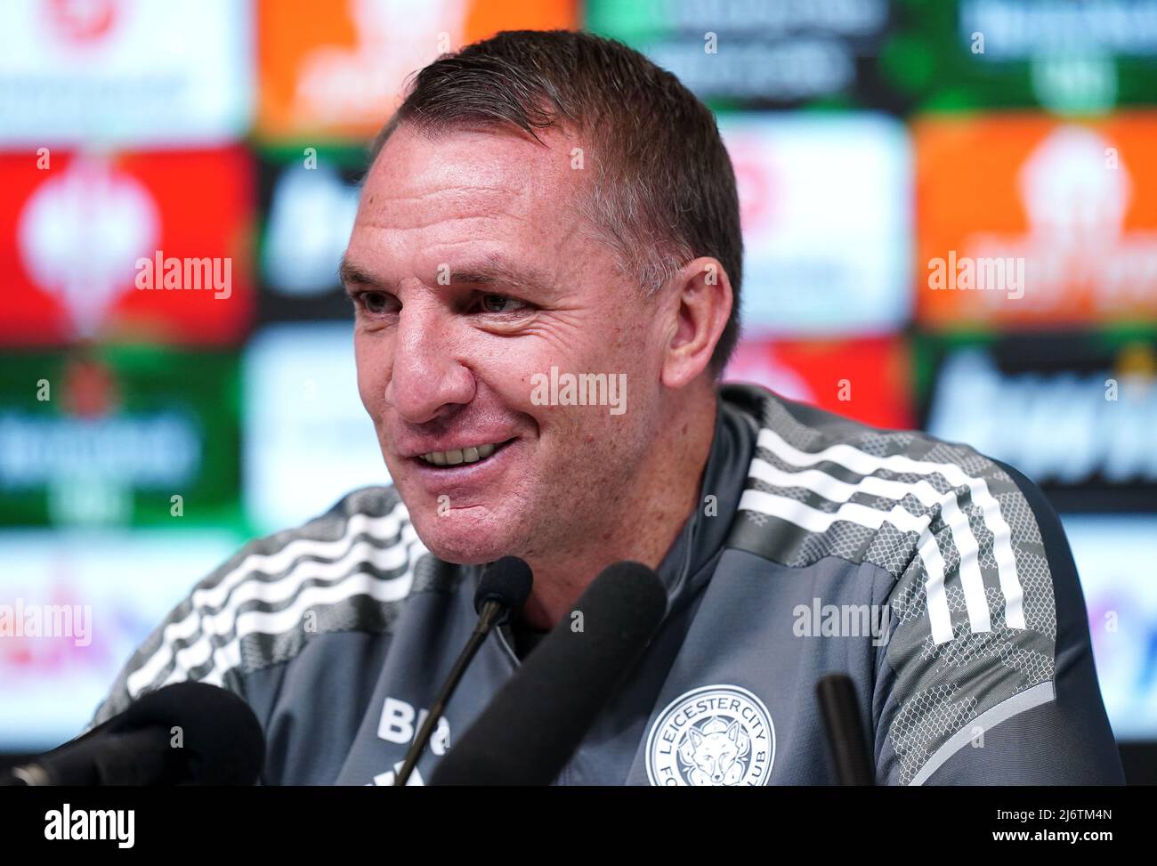 Leicester City manager Brendan Rodgers during a press conference at the ...