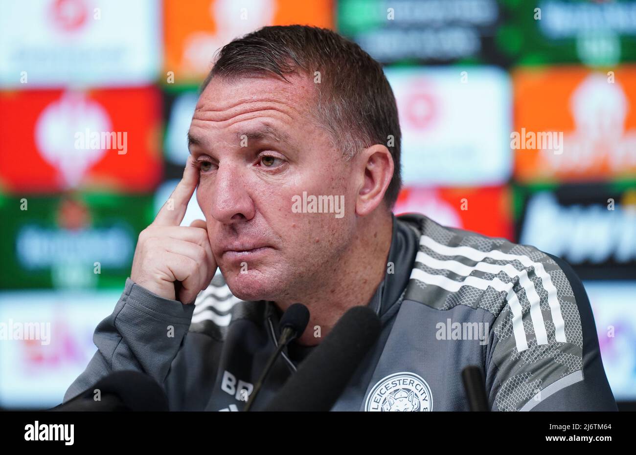 Leicester City manager Brendan Rodgers during a press conference at the ...