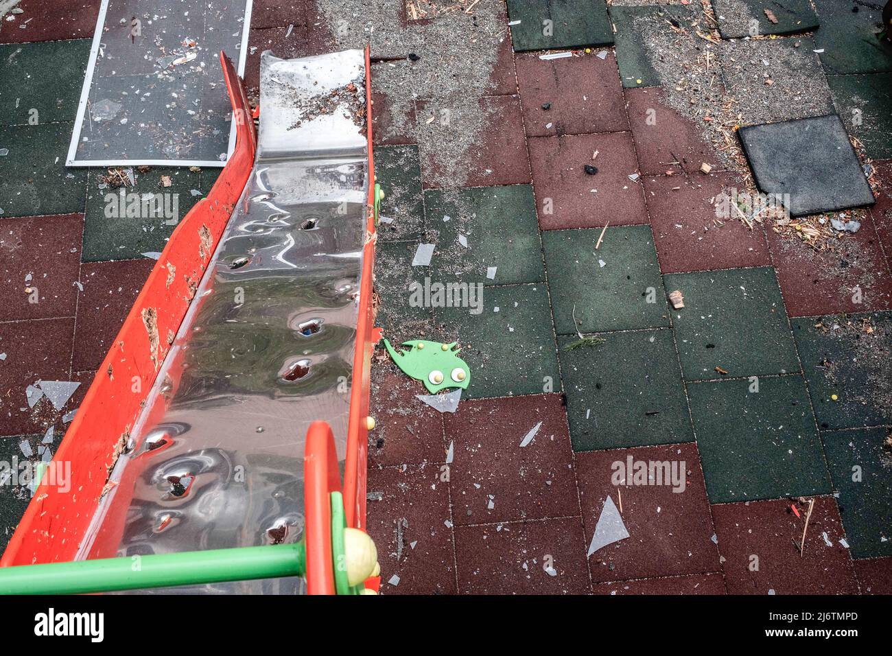 April 10, 2022, Bucha, Ukraine: Destroyed slide in a condominium ...