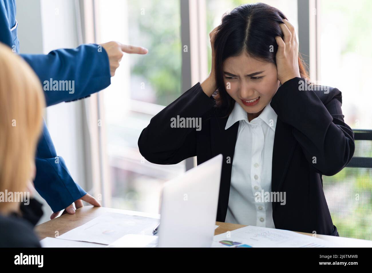 asian man and woman work stress and problems Stock Photo - Alamy