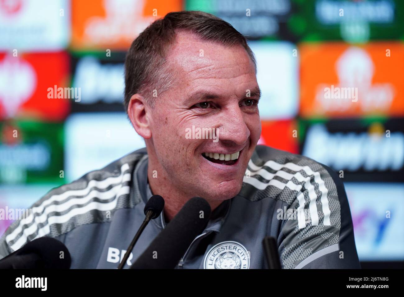 Leicester City manager Brendan Rodgers during a press conference at the ...