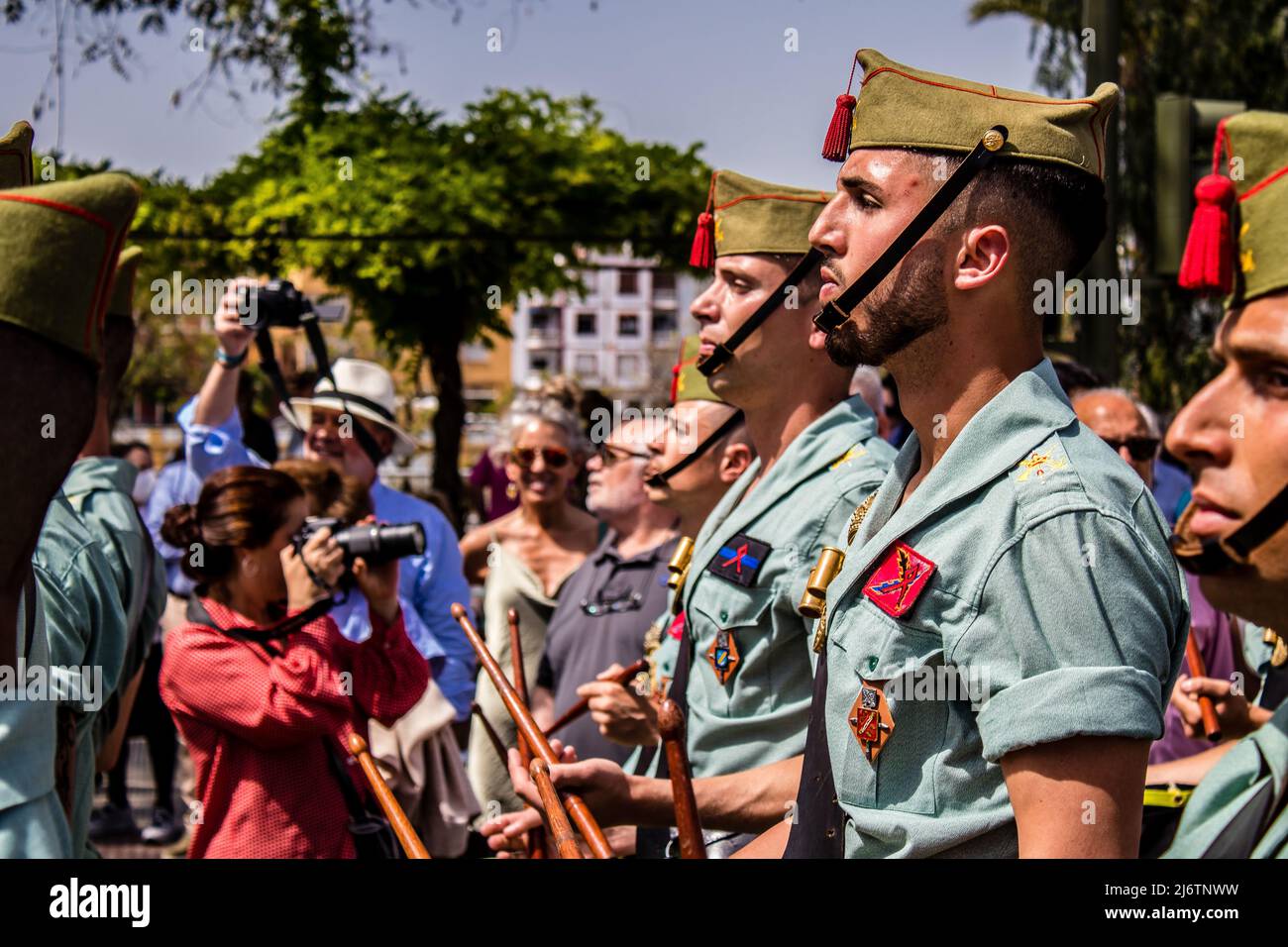 Seville, Spain - May 01, 2022 Parade of professional soldiers from the ...