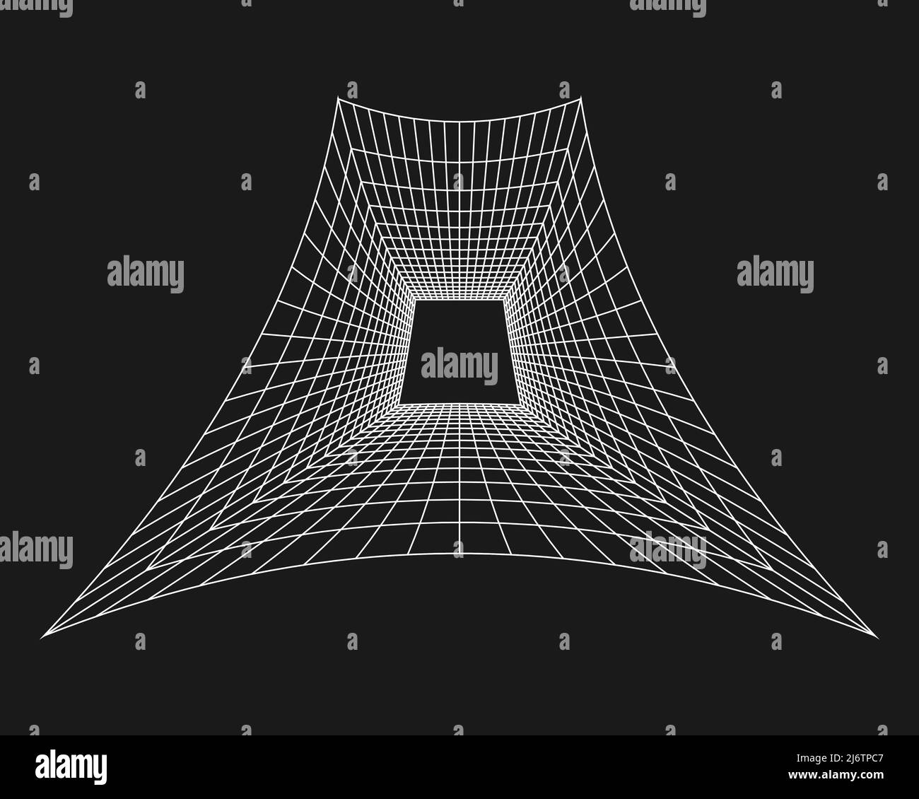 Cyber grid, retro punk perspective rectangular tunnel. Grid tunnel geometry on black background ...