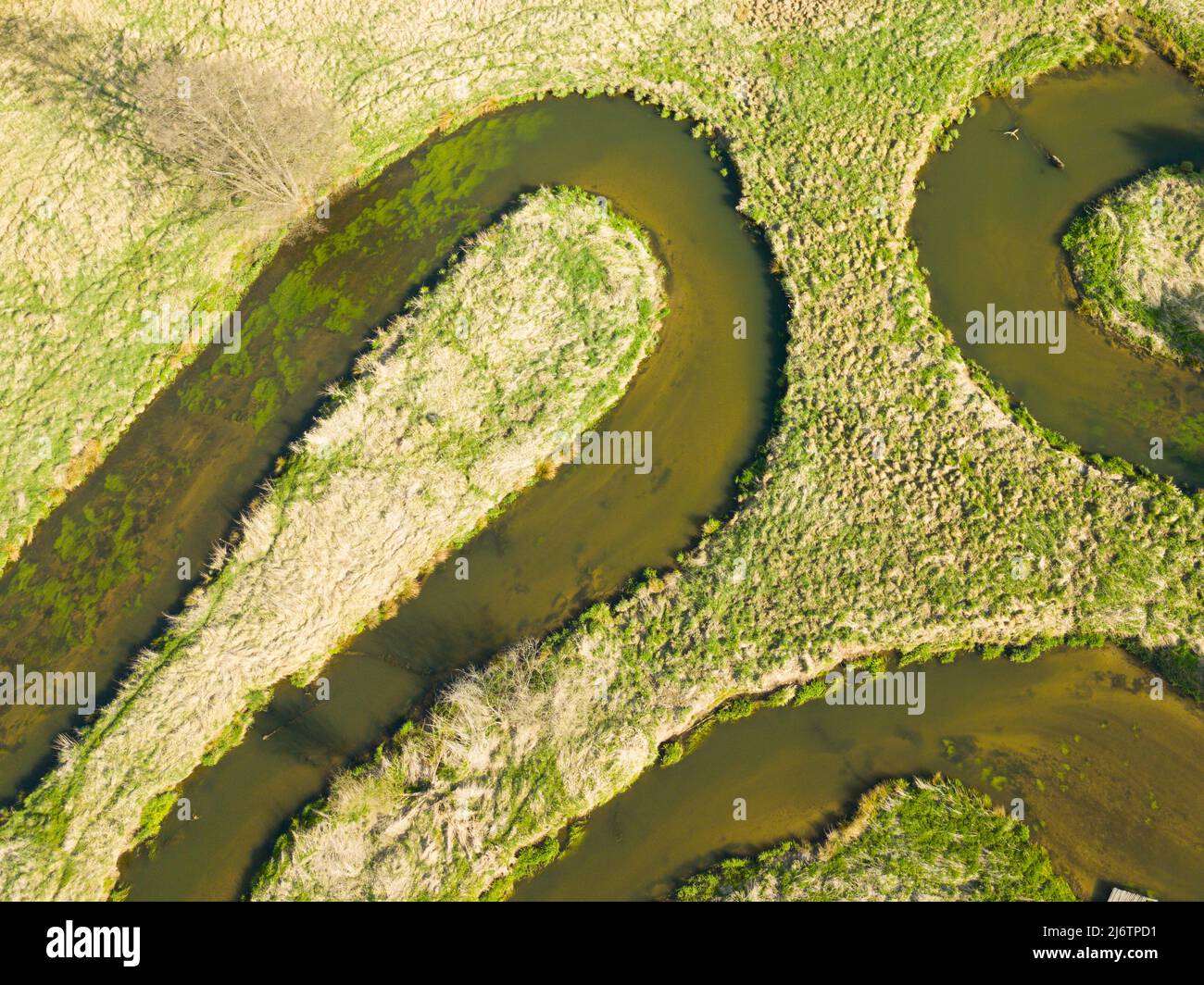 Aerial view of river valley in beautiful spring light, Czech republic ...