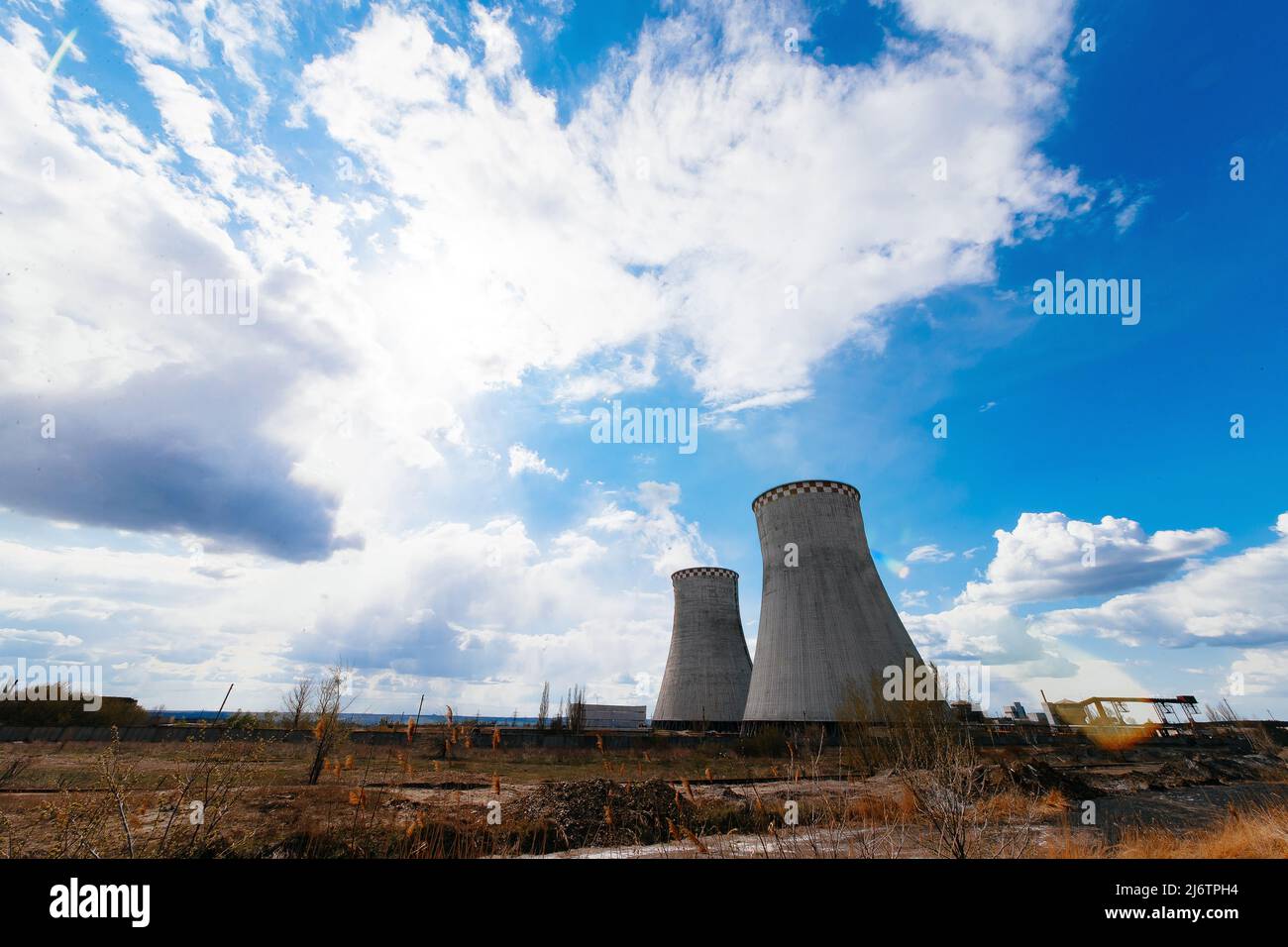 tops of cooling towers of atomic power plant Stock Photo - Alamy