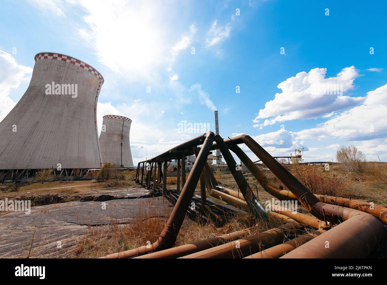 Soaring steam towers of a nuclear power plant Stock Photo - Alamy