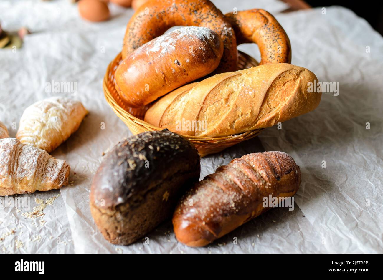 Still life of bread products Stock Photo - Alamy