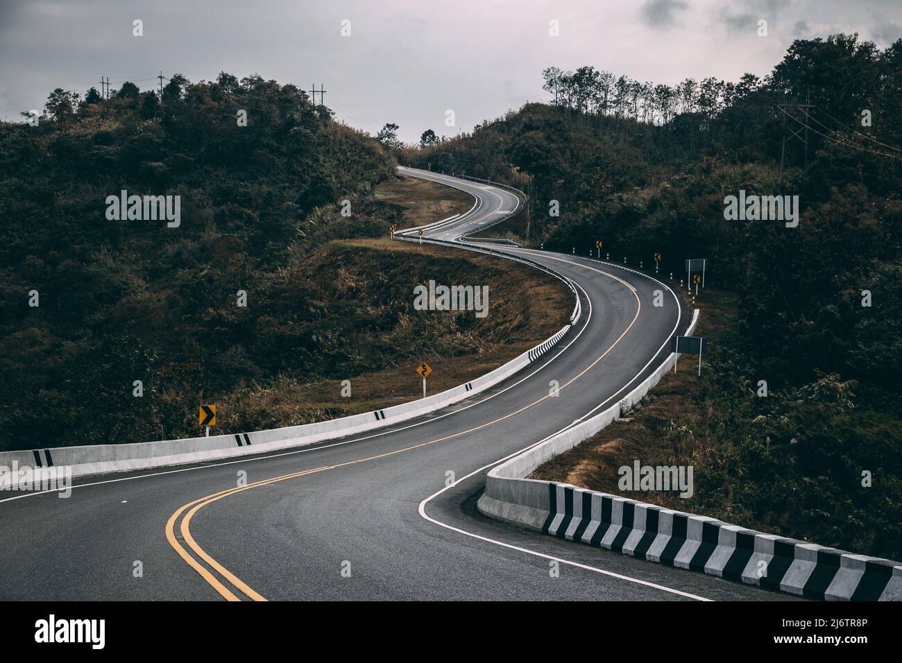Aerial view of Curvy road number 3 in the mountain of Pua district, Nan ...