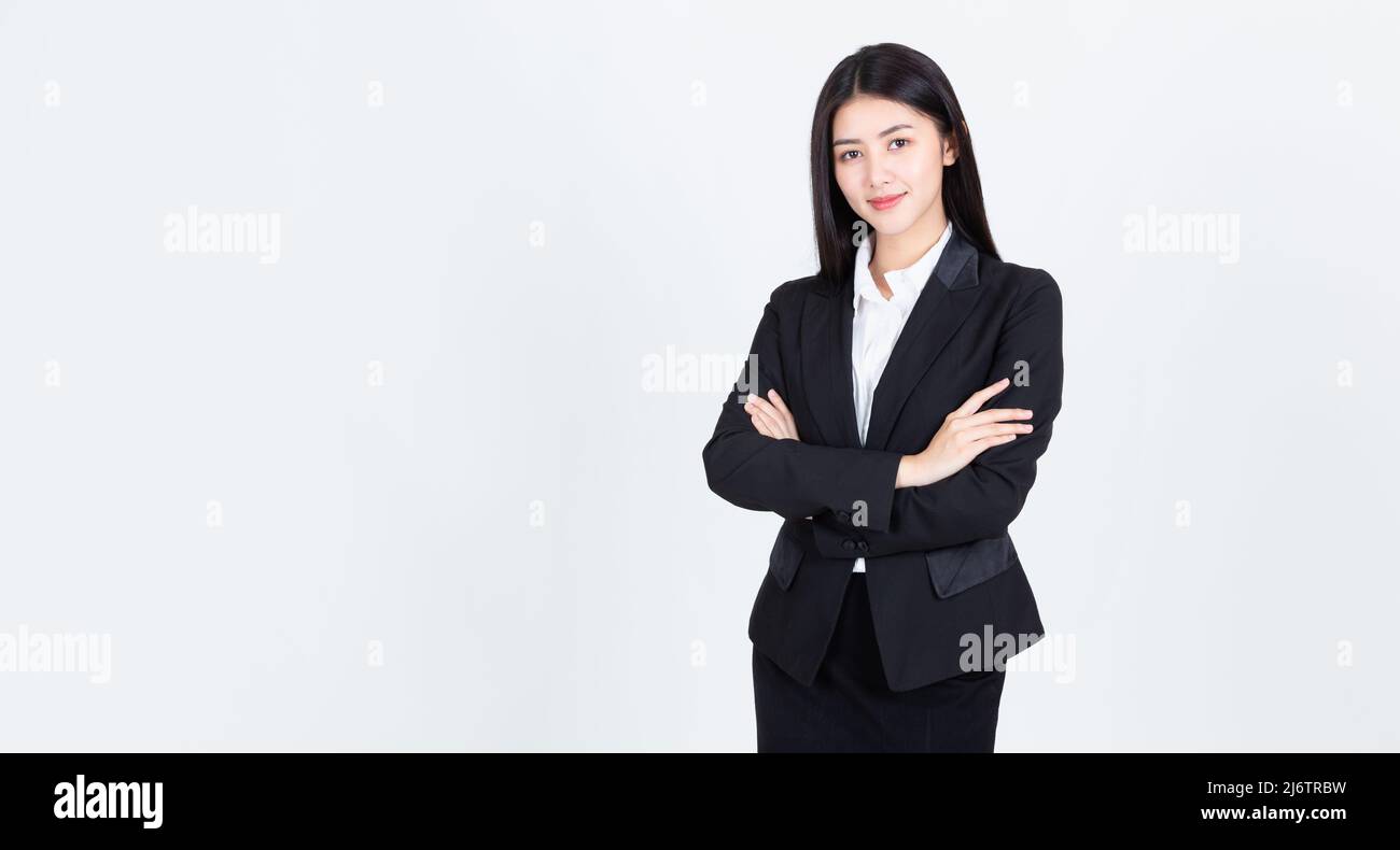 Entrepreneur pretty young asian woman ,business woman arms crossed on ...
