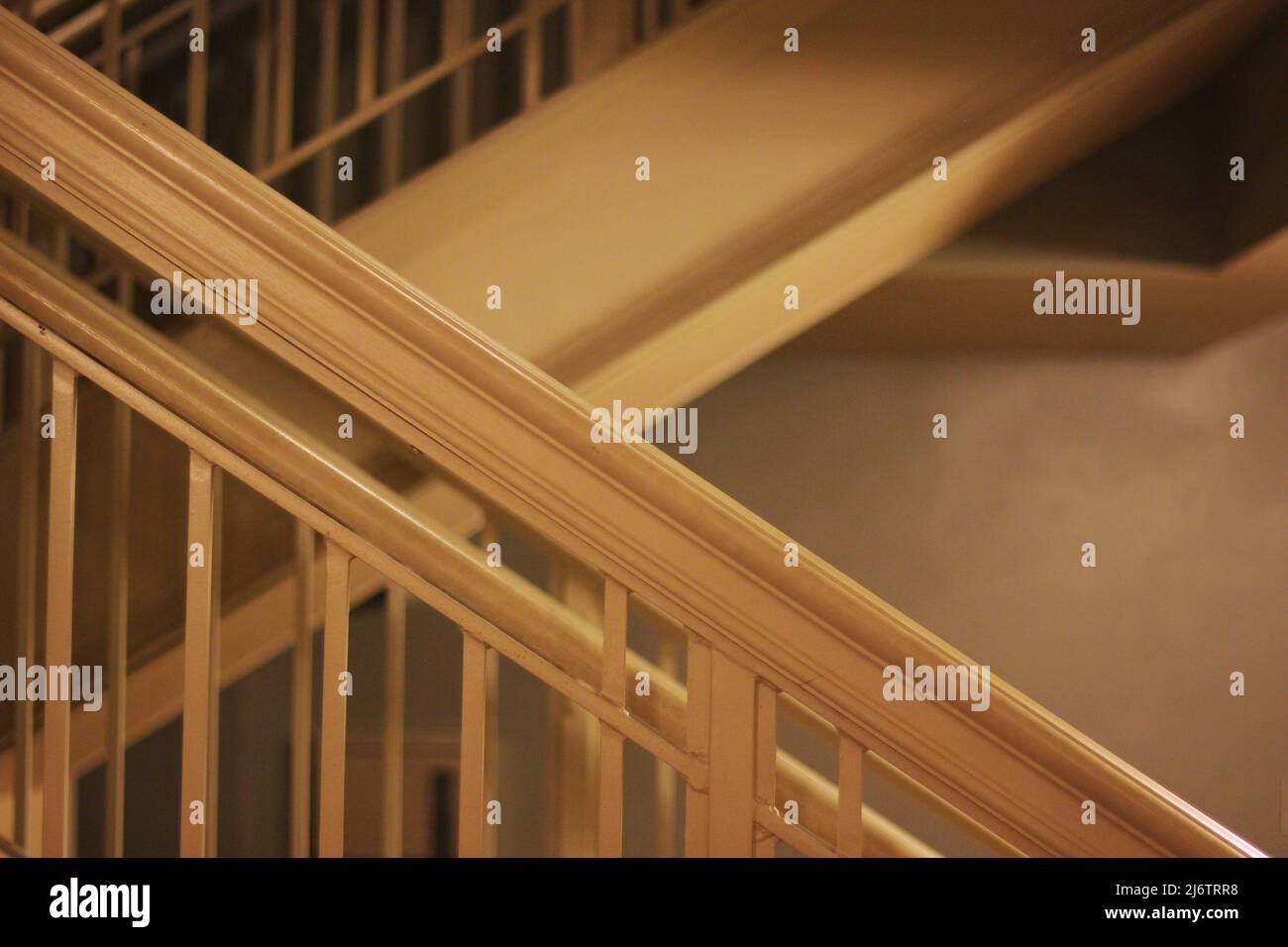 Finely carved wooden staircase balustrade as a traditional colonial ...