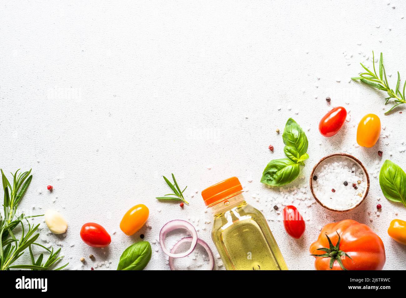 Food cooking background on white stone table Stock Photo - Alamy