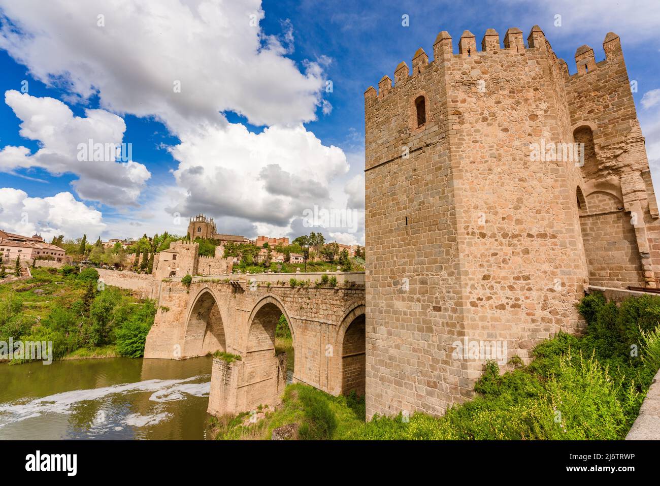 Scenic view of medieval pedestrian San Martin's bridge offering ...