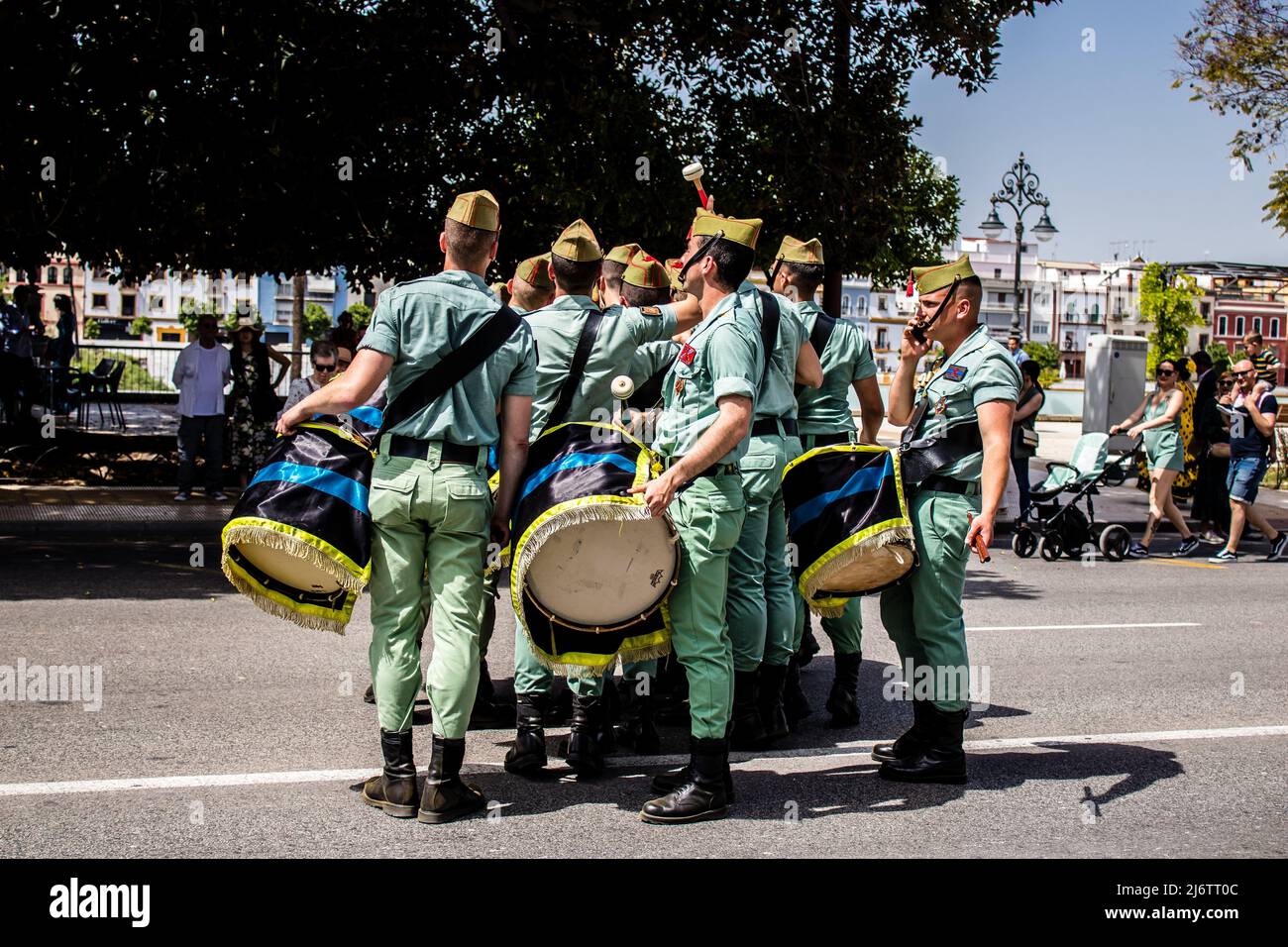 Seville, Spain - May 01, 2022 Parade of professional soldiers from the ...