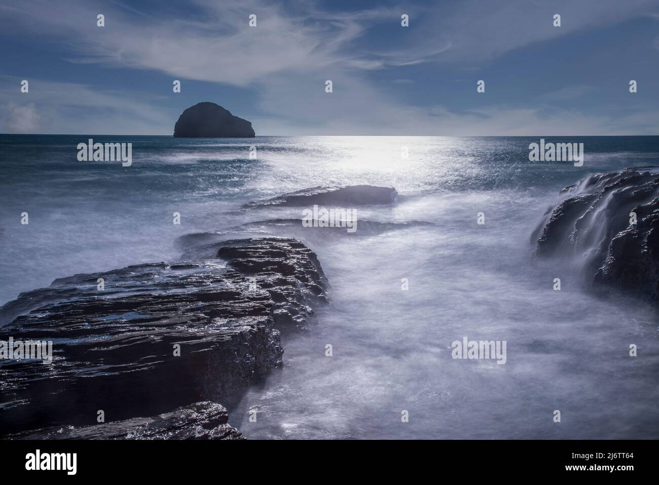 Rockshelf at Trebarwith Strand near Padstow on the North Cornwall Coast ...