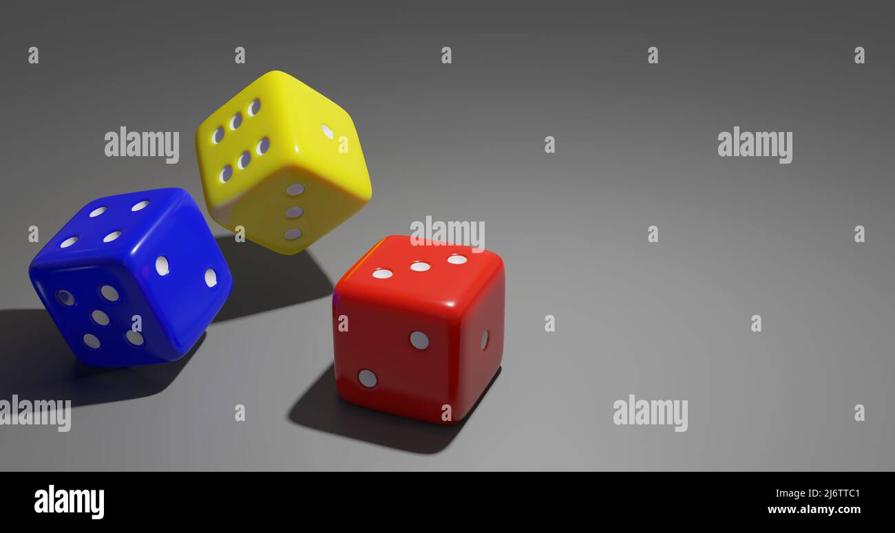 game cubes are falling red blue yellow gray background. 3d render Stock ...