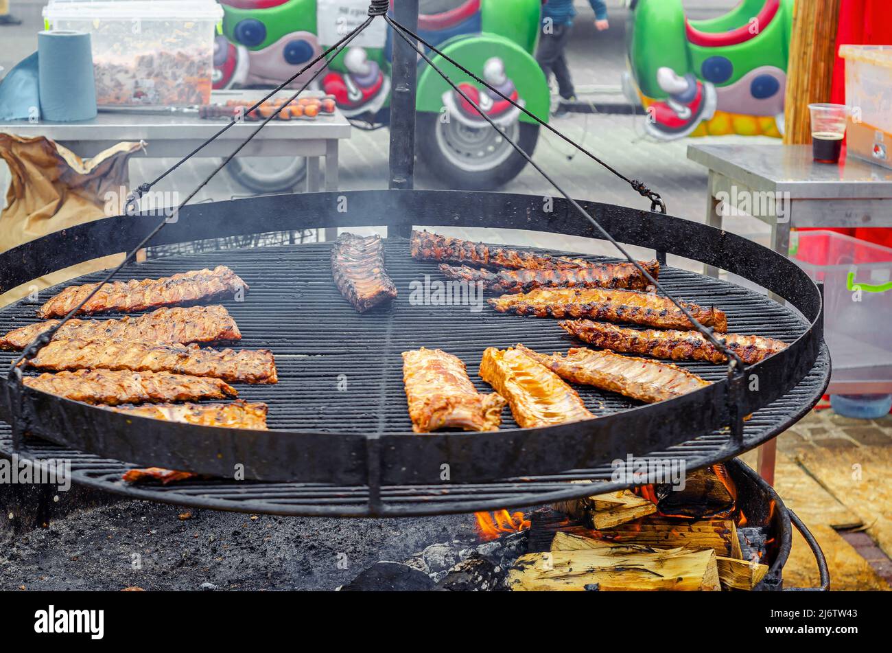 Side view of beautiful and delicious grilled ribs, festival food Stock ...