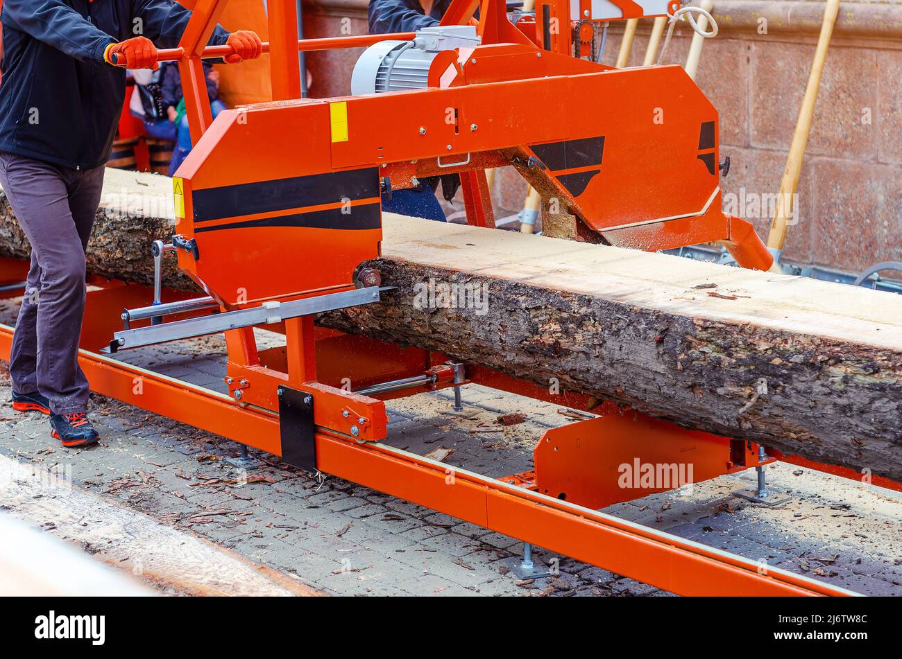 Industrial device for cutting logs into boards. Process of machining ...