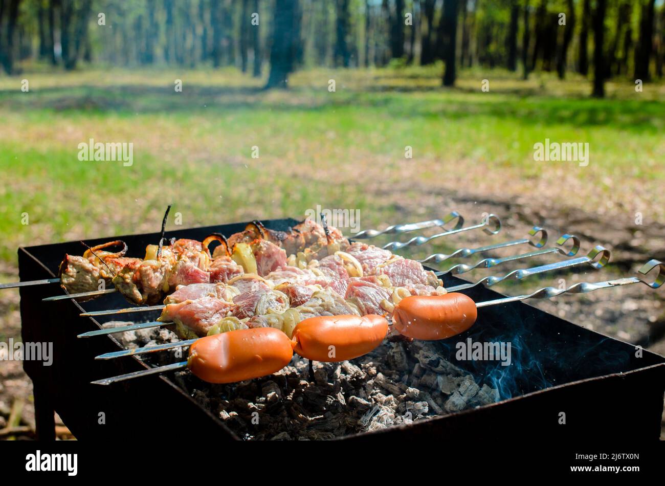 Pork Meat Chop Cooked On The Barbecue Grill Stock Photo - Alamy