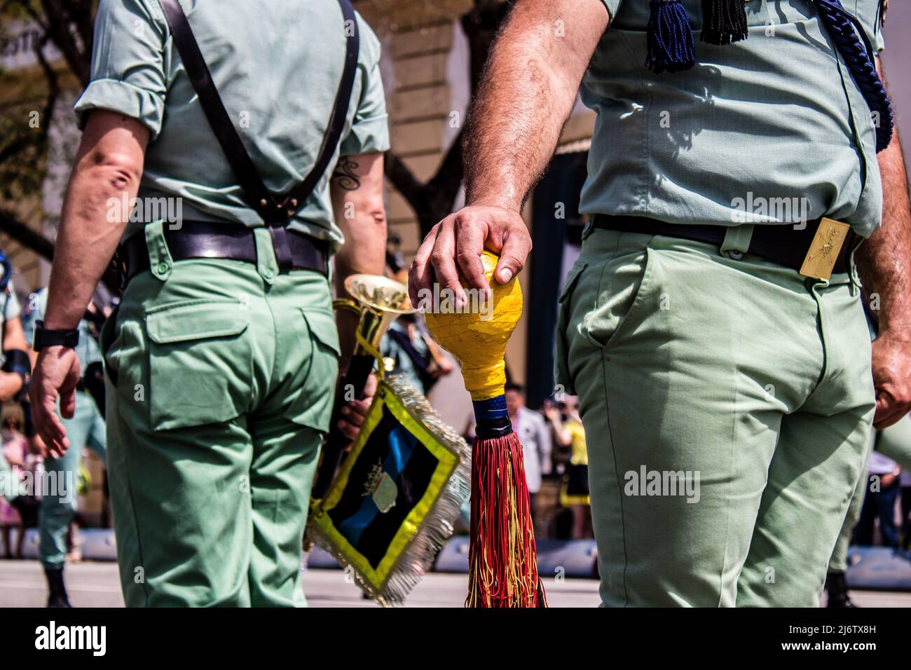 Seville, Spain - May 01, 2022 Parade of professional soldiers from the ...