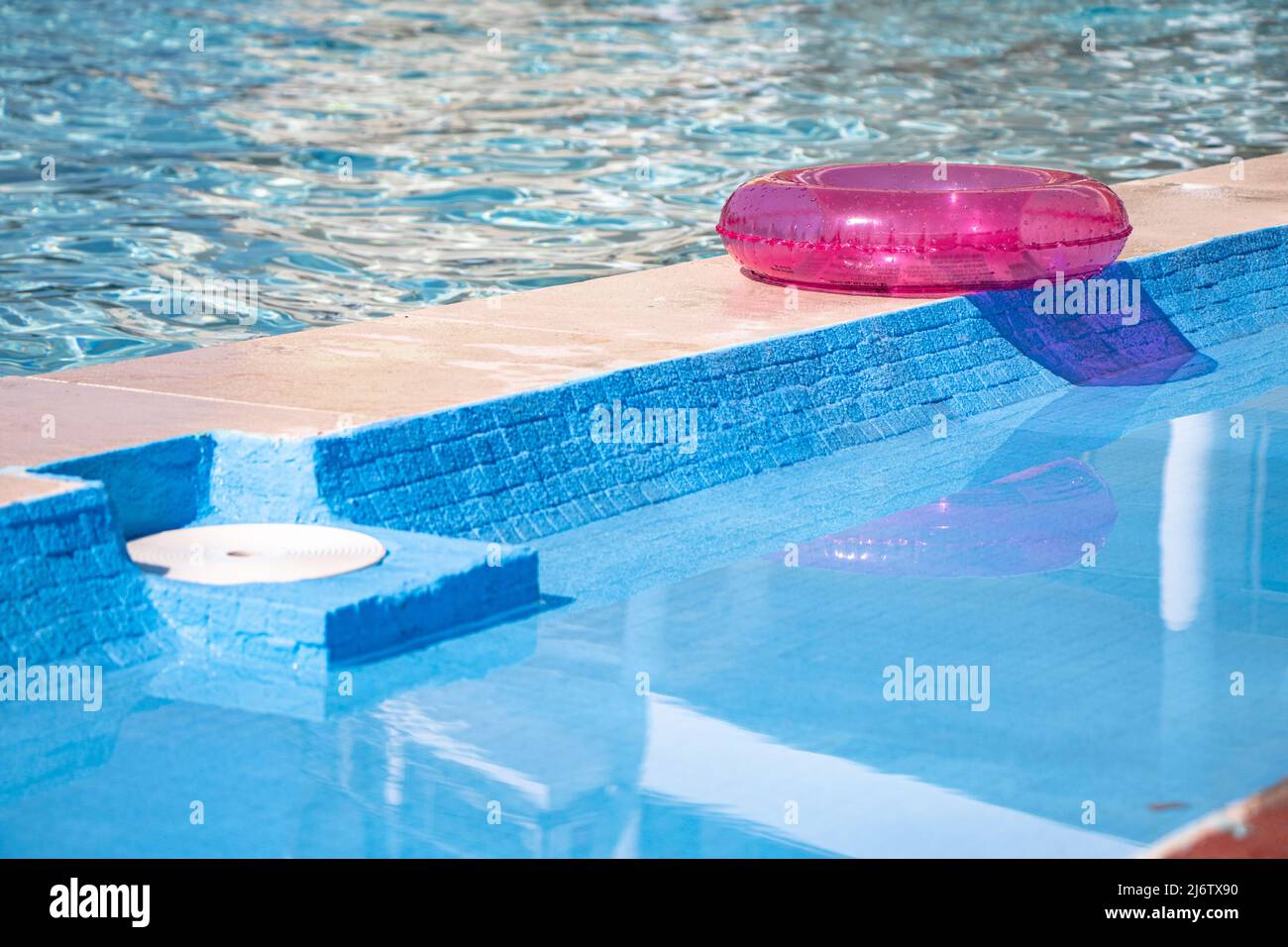 Blue Pool Pink Inflatable Tiles White Clean Water Shining Bright Day ...