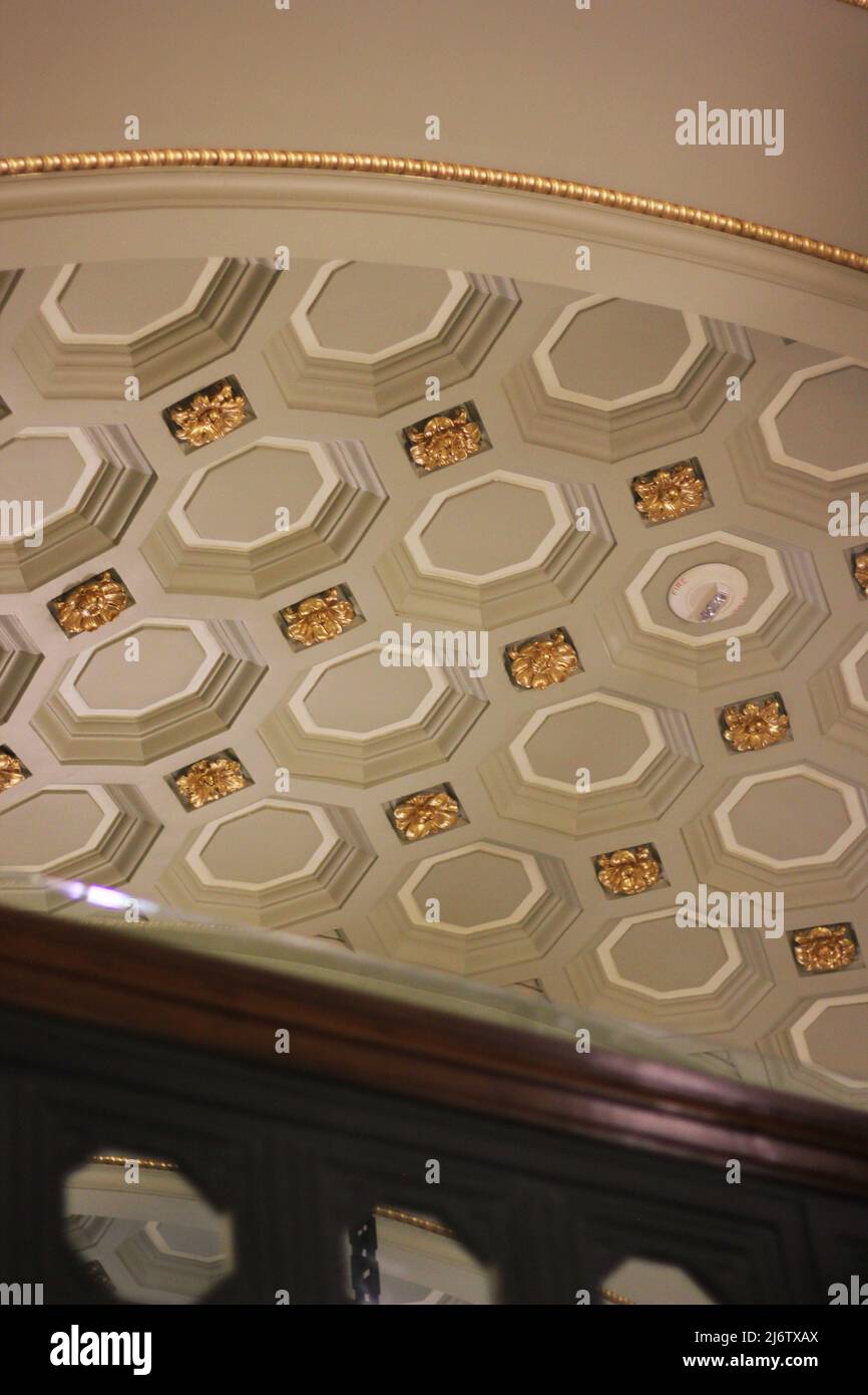 Beautiful ornate traditional colonial ceiling with gold medallions as ...