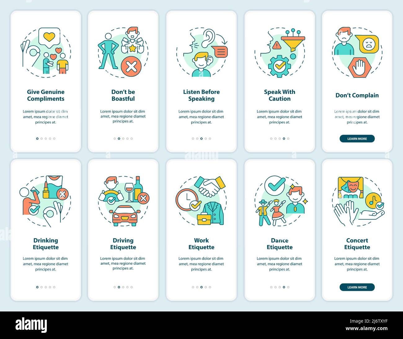 Etiquette onboarding mobile app screen set Stock Vector Image & Art - Alamy