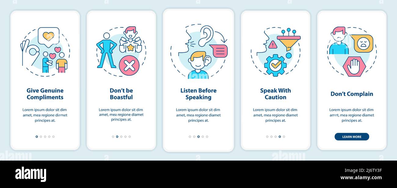 Basic etiquette rules onboarding mobile app screen Stock Vector Image ...