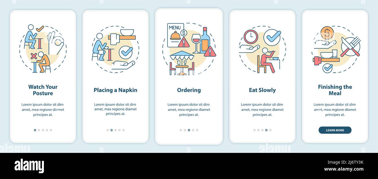 Restaurant etiquette onboarding mobile app screen Stock Vector Image ...