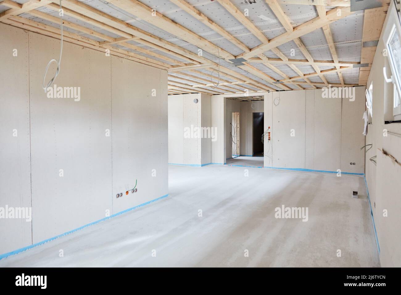 Laying the screed and letting it dry when fitting out the interior of a ...
