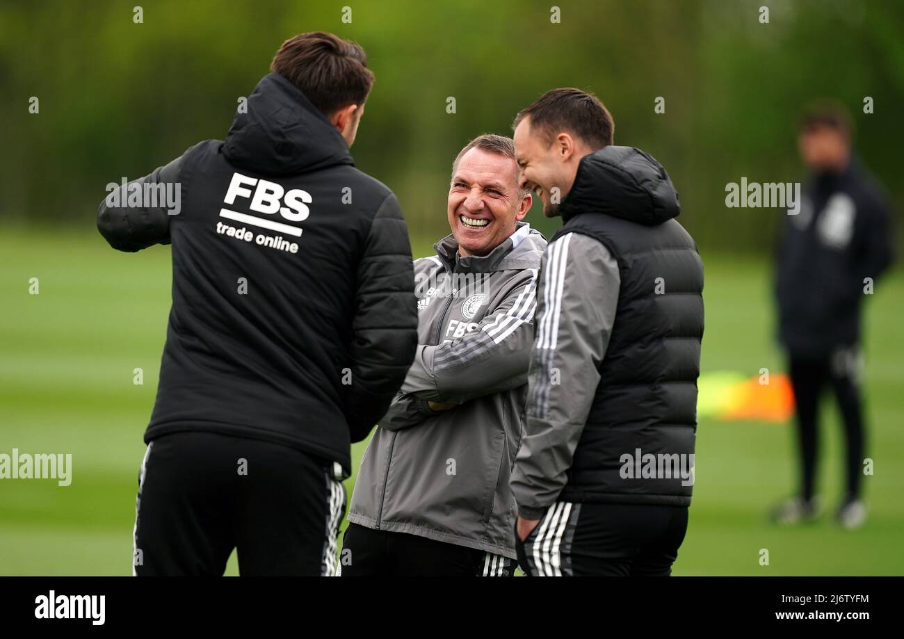 Leicester City manager Brendan Rodgers during a training session at the ...