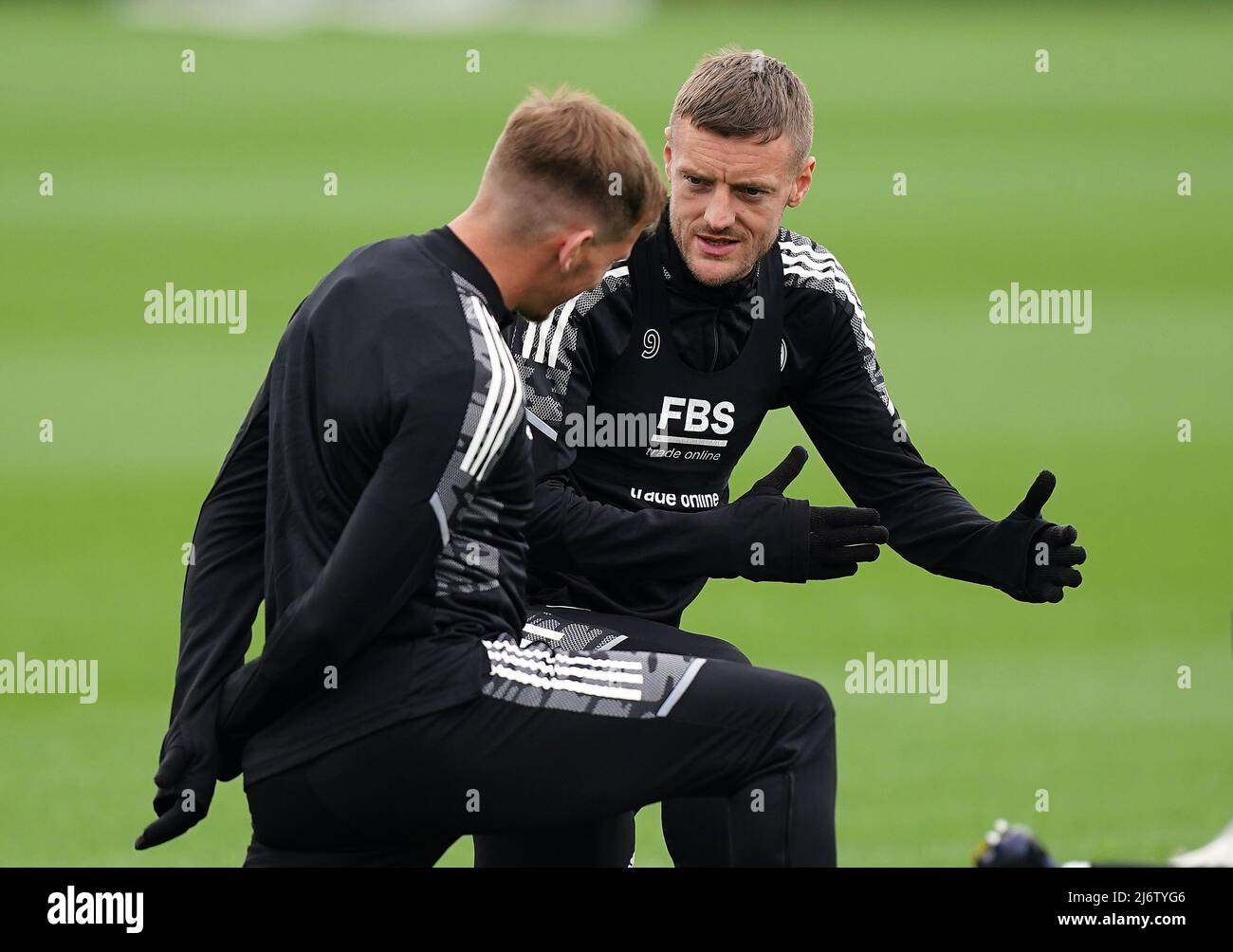 Leicester City's Jamie Vardy (right) and Marc Albrighton during a ...