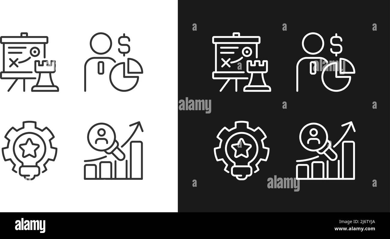 Successful business formula pixel perfect linear icons set for dark ...
