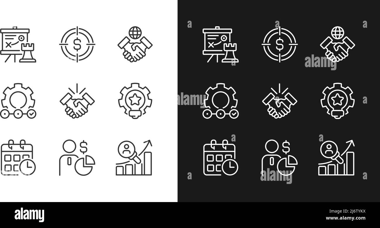 Business activities pixel perfect linear icons set for dark, light mode ... Business activities pixel perfect linear icons set for dark, light mode ...