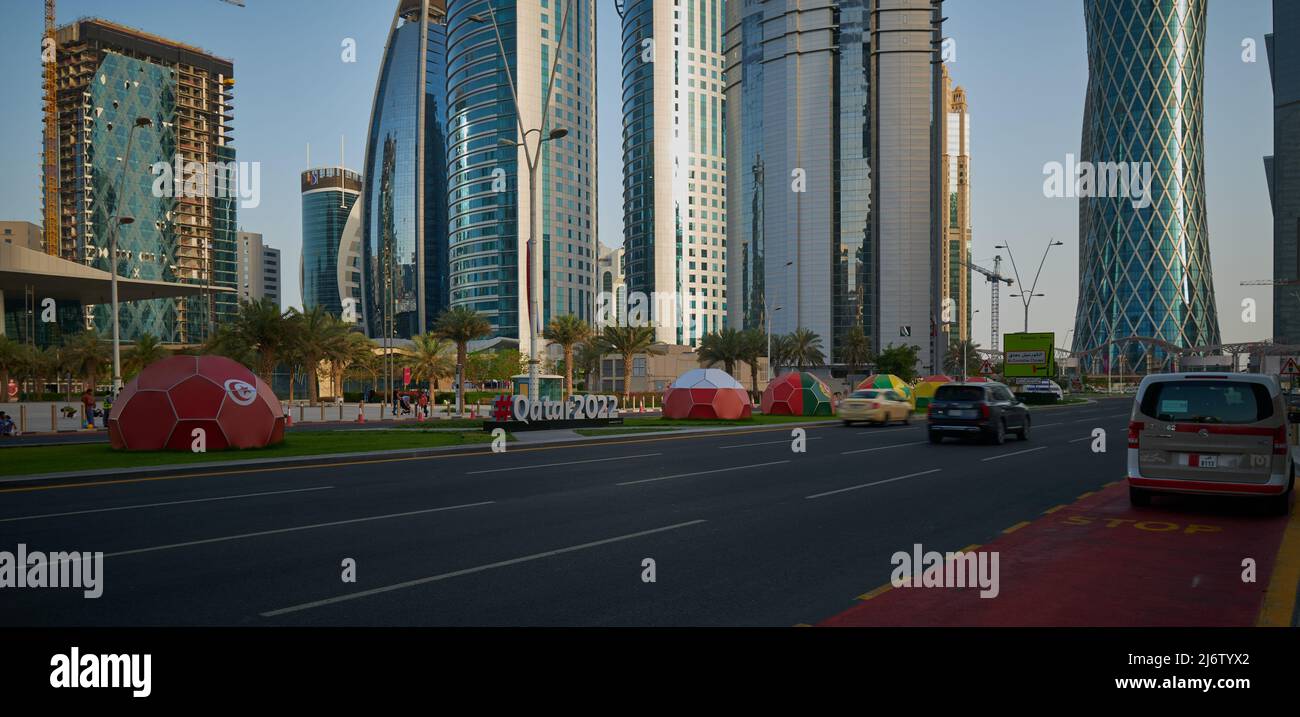 Qatar preparation for FIFA world cup 2022 with the flags of the ...