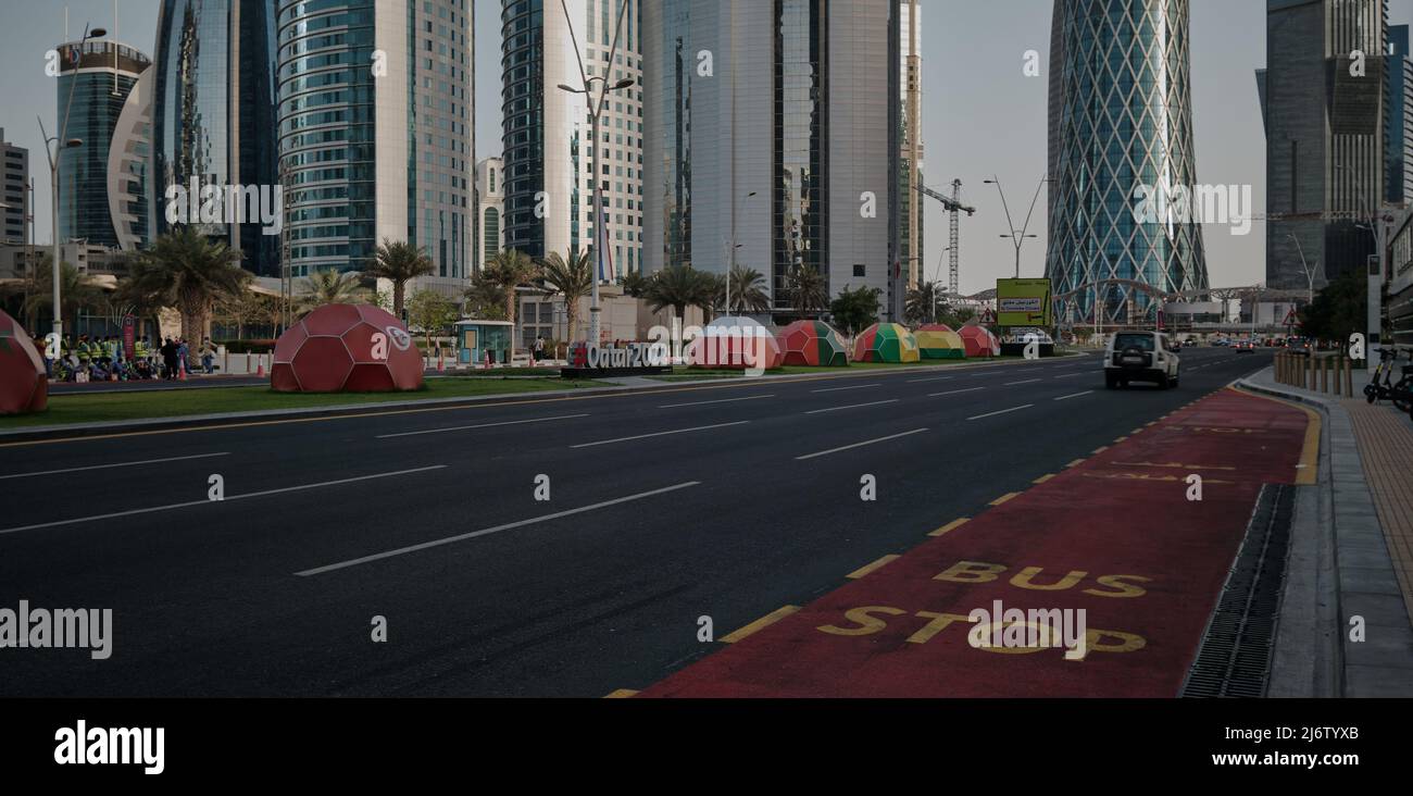 Qatar preparation for FIFA world cup 2022 with the flags of the ...
