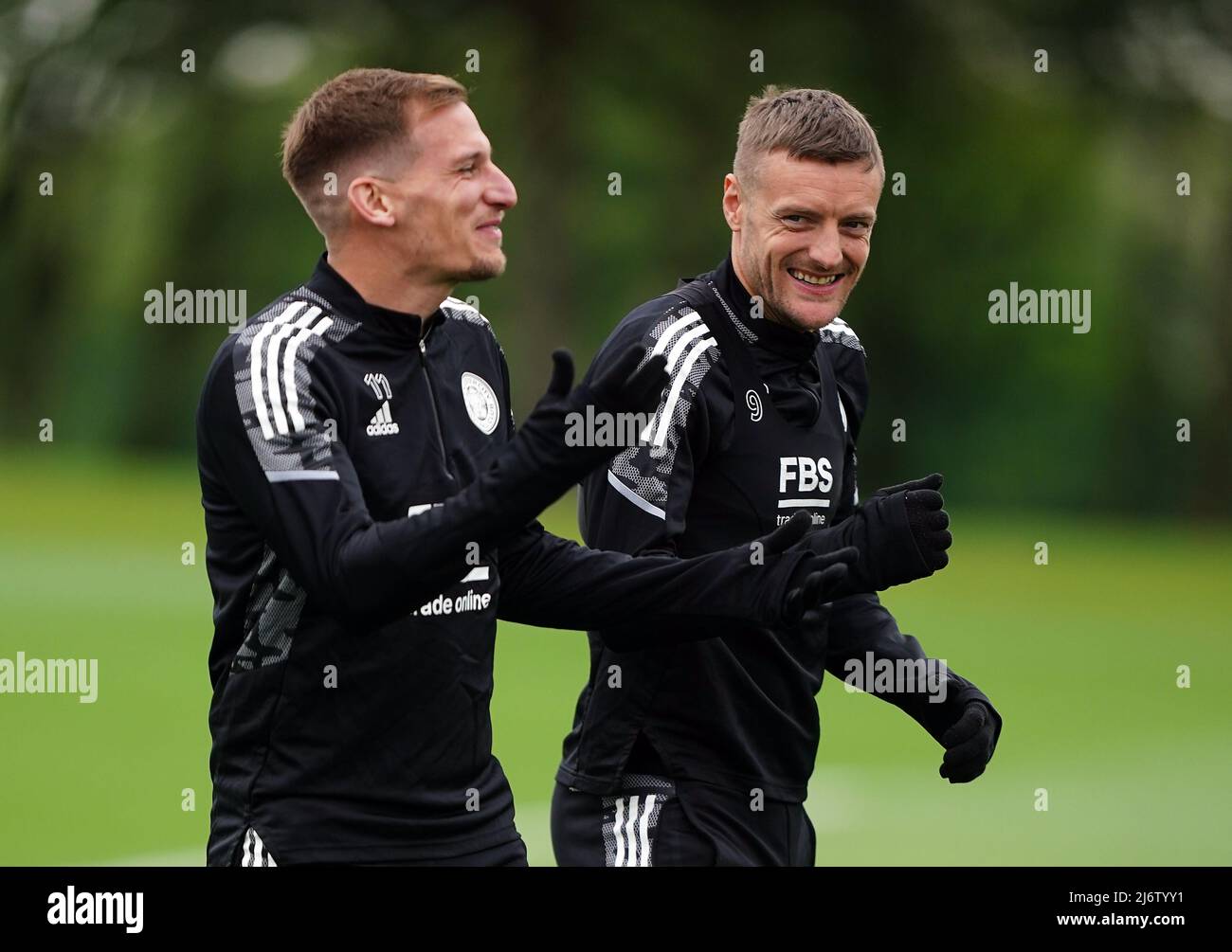 Leicester City's Jamie Vardy (right) and Marc Albrighton during a ...